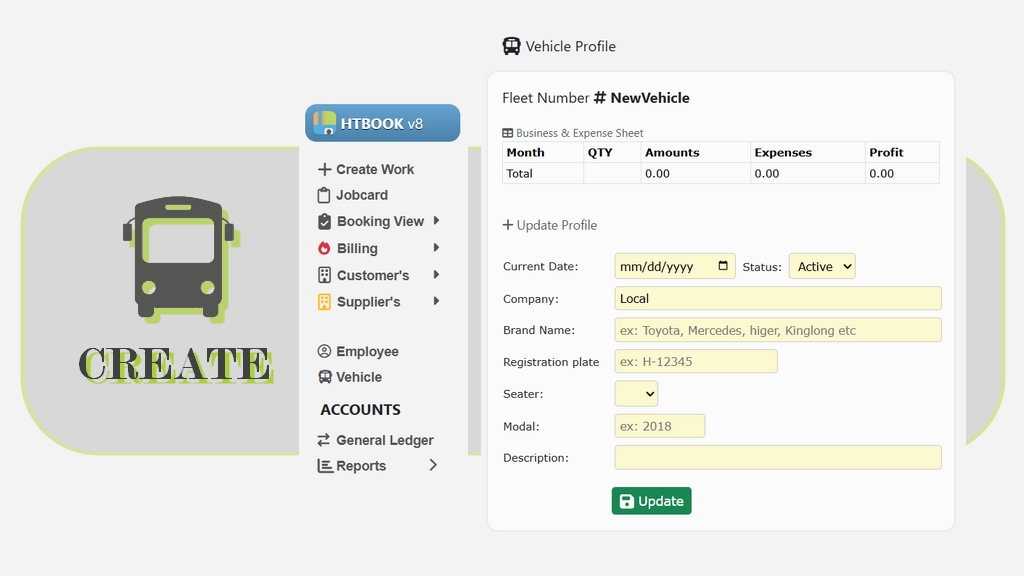 Creating a Vehicle Profile in HTBOOK Software for Fleet Management